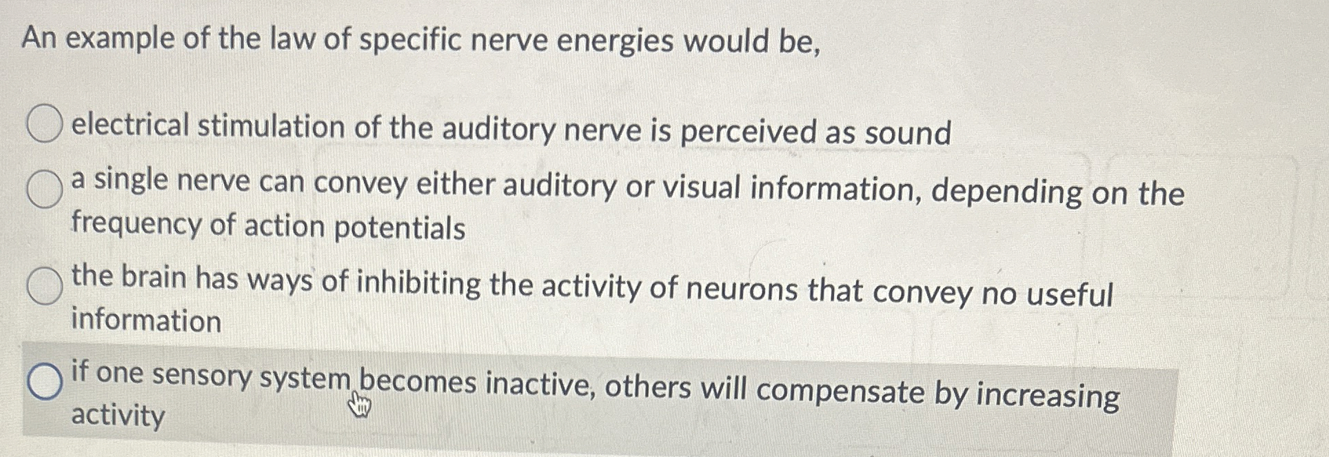Solved An example of the law of specific nerve energies | Chegg.com