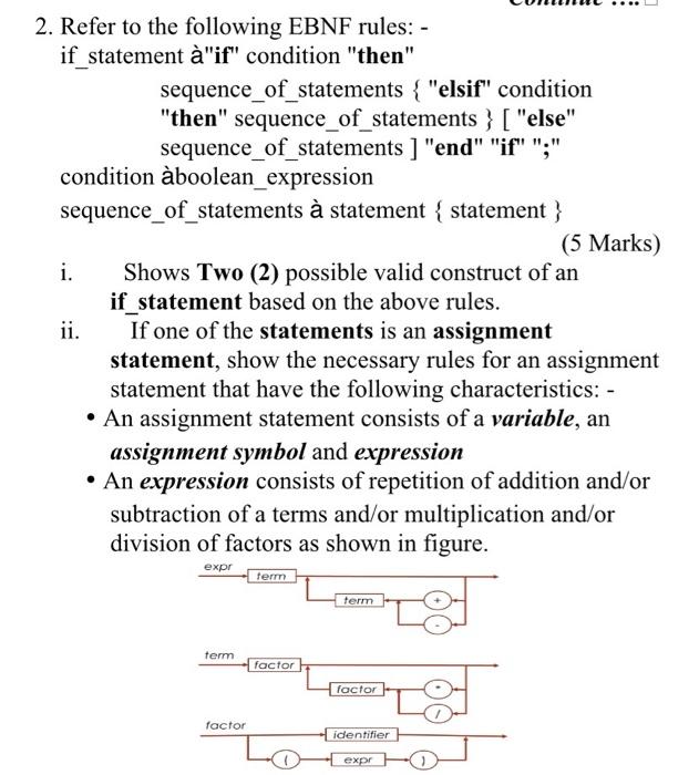 Solved 2. Refer to the following EBNF rules: - if_statement | Chegg.com