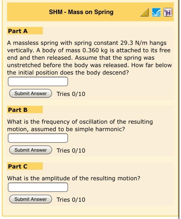 Solved SHM - Mass on Spring Part A A massless spring with | Chegg.com