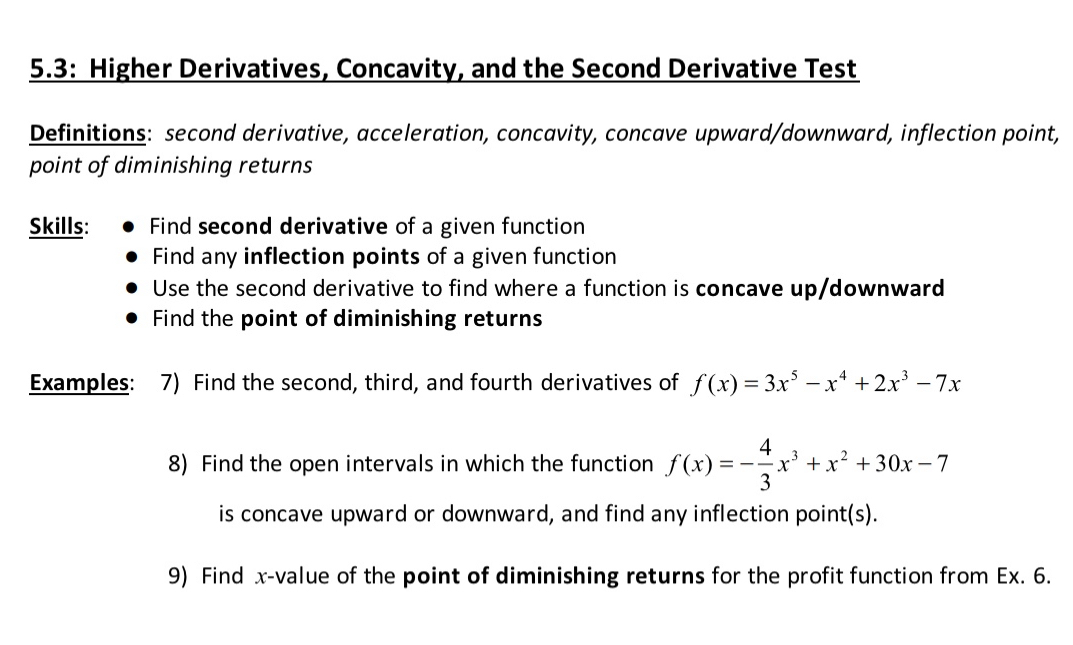 Solved 5.3: Higher Derivatives, Concavity, and the Second | Chegg.com