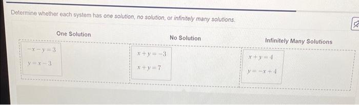 Solved Determine whether each system has one solution, no | Chegg.com