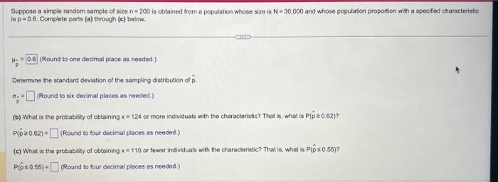 Solved Suppose a simple random sample of size n=200 is | Chegg.com