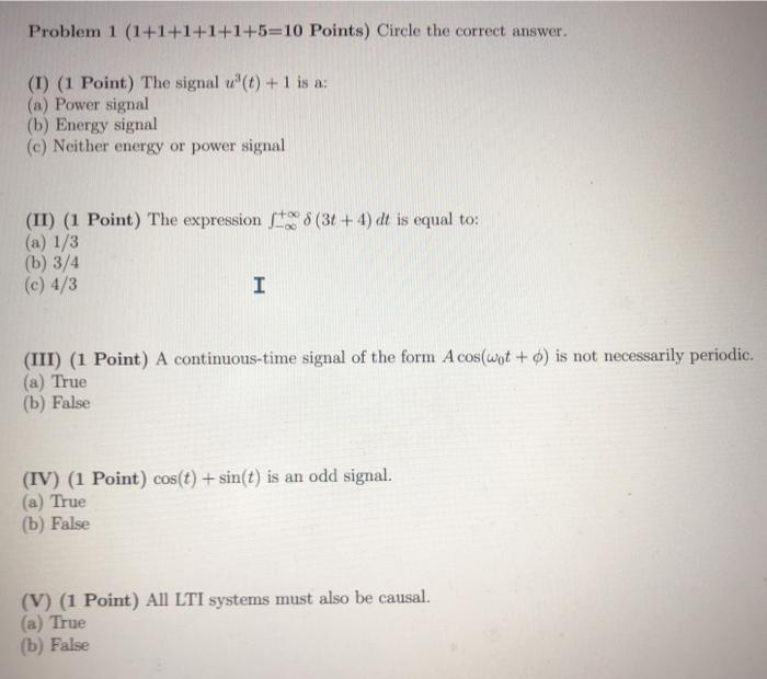 Solved Problem 1 (1+1+1+1+1+5=10 Points) Circle the correct | Chegg.com