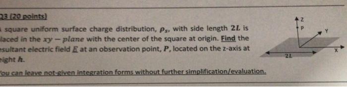 Solved 23 (20 points) square uniform surface charge | Chegg.com