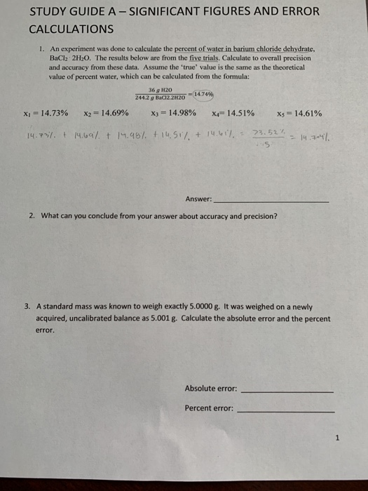 Solved STUDY GUIDE A-SIGNIFICANT FIGURES AND ERROR | Chegg.com