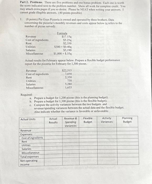 Solved Part 2. Problems. There are five problems and one | Chegg.com