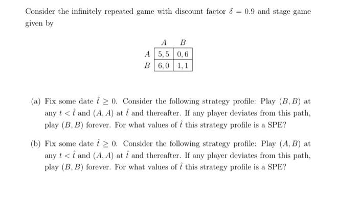 Solved Consider the infinitely repeated game with discount | Chegg.com