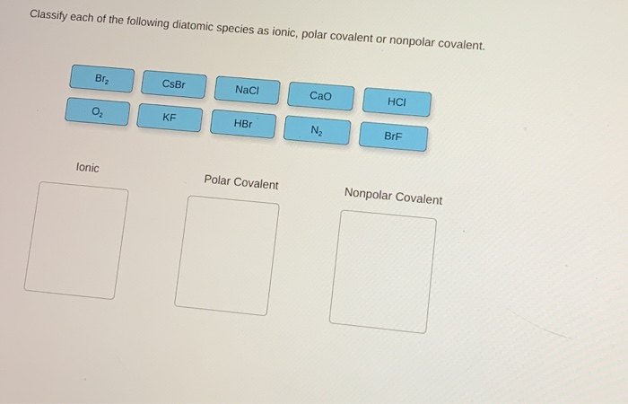 Solved Classify each of the following diatomic species as | Chegg.com