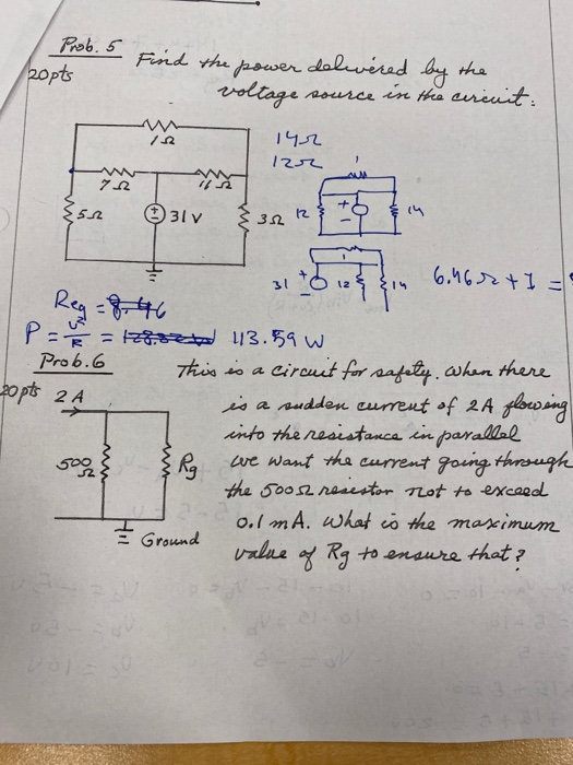 Solved Prob. 5 Find the power delivered by the popts voltage | Chegg.com