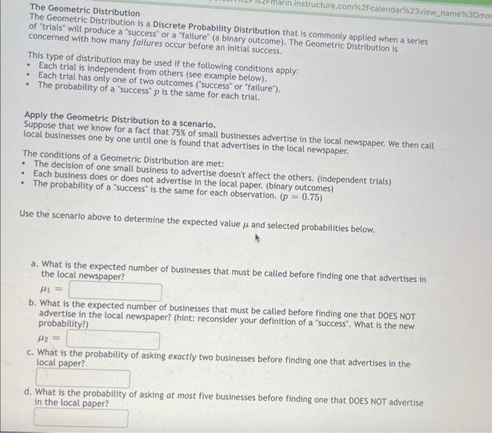 Solved The Geometric Distribution is a Discrete Probability | Chegg.com