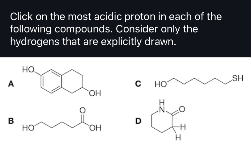 Solved Click on the most acidic proton in each of | Chegg.com