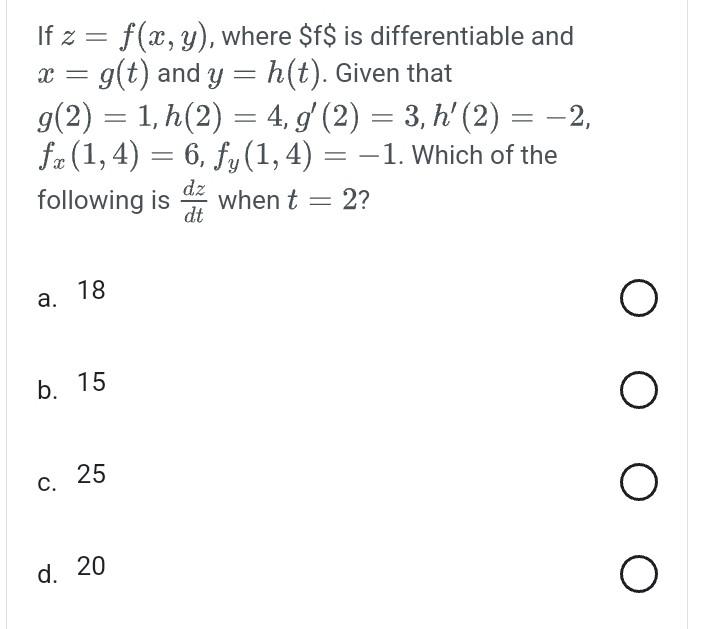Solved If z=f(x,y), where $f$ is differentiable and x=g(t) | Chegg.com