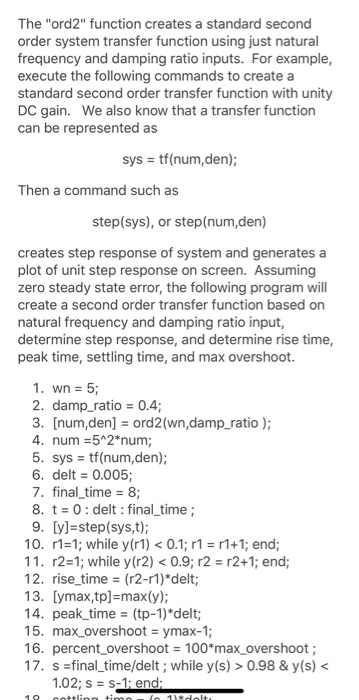 The "ord2" function creates a standard second order | Chegg.com