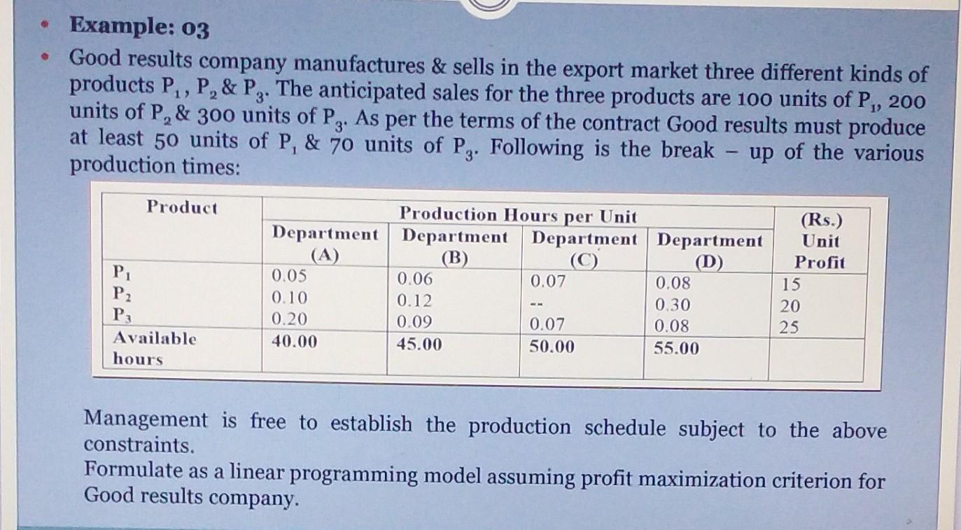 Solved Example: 03 Good results company manufactures \& | Chegg.com