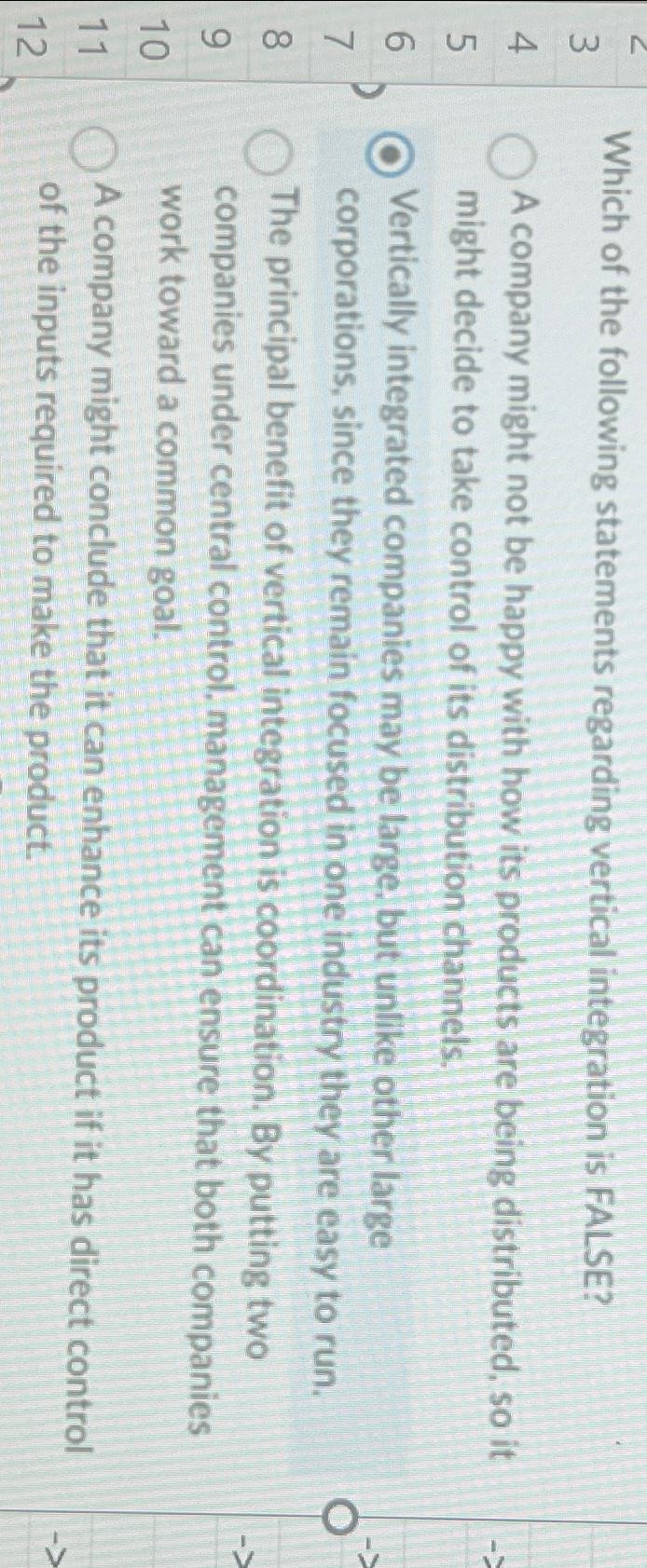 Solved Which of the following statements regarding vertical | Chegg.com