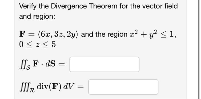 Solved Verify the Divergence Theorem for the vector field | Chegg.com