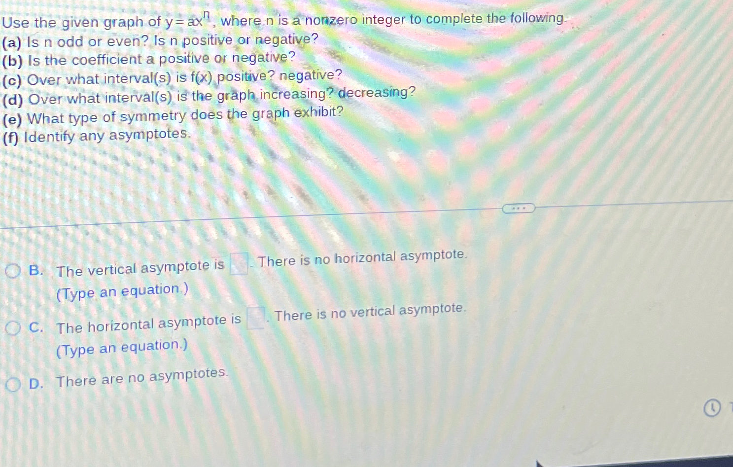 Solved Use the given graph of y=axn, ﻿where n ﻿is a nomzero | Chegg.com