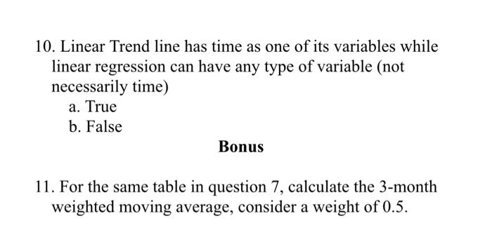 Solved 10. Linear Trend line has time as one of its | Chegg.com