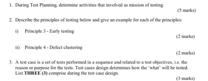 Solved 1. During Test Planning, determine activities that | Chegg.com