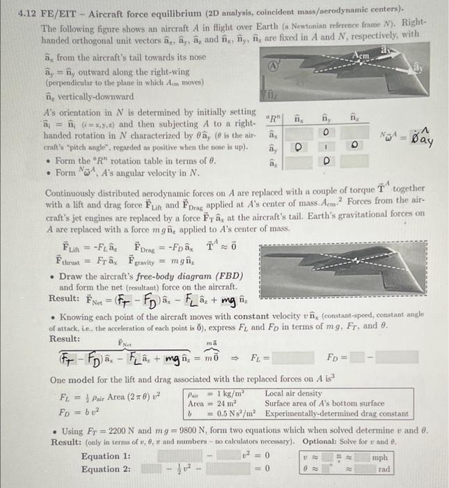 NEA Day o 4.12 FE/EIT - Aircraft force equilibrium | Chegg.com