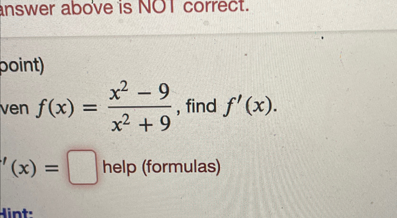 Solved point)f(x)=x2-9x2+9, ﻿find ) | Chegg.com