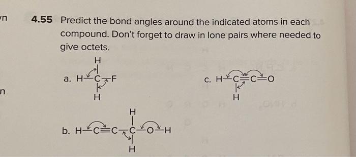 Solved wn n 4.55 Predict the bond angles around the | Chegg.com