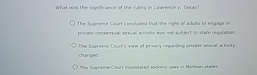 Solved What was the significance of the ruling in Lawrence | Chegg.com