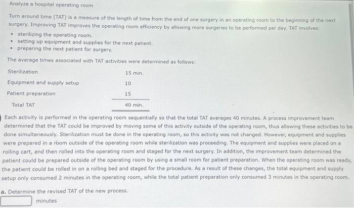 Solved Analyze a hospital operating room Turn around time | Chegg.com