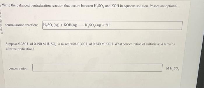 Solved Write the balanced neutralization reaction that | Chegg.com
