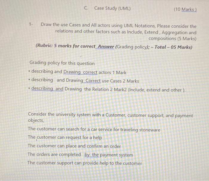 Solved C. Case Study (UML) (10 Marks) 1- Draw the use Cases | Chegg.com