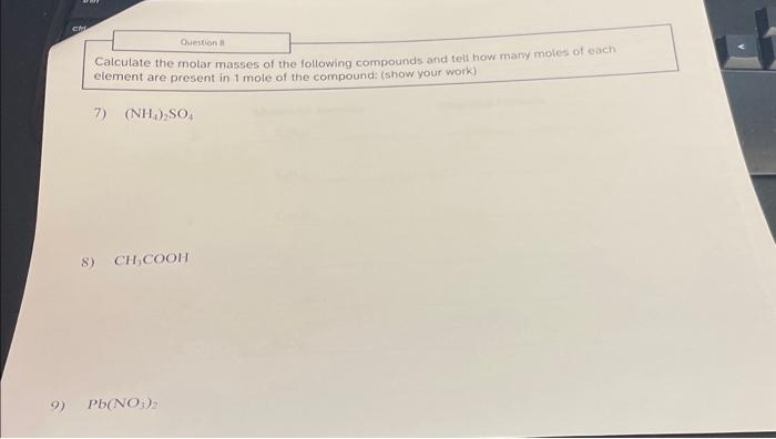 Solved Calculate the motar masses of the following compounds | Chegg.com