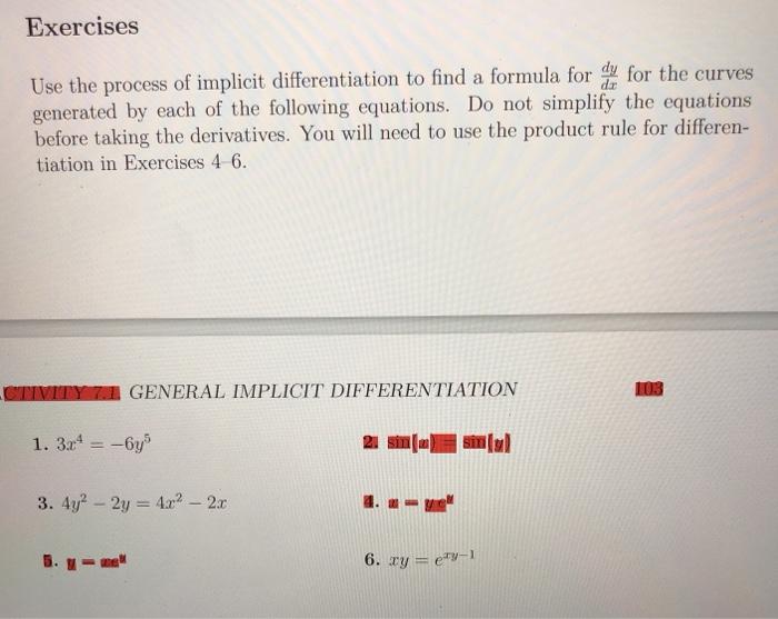 Solved Exercises Use the process of implicit differentiation | Chegg.com