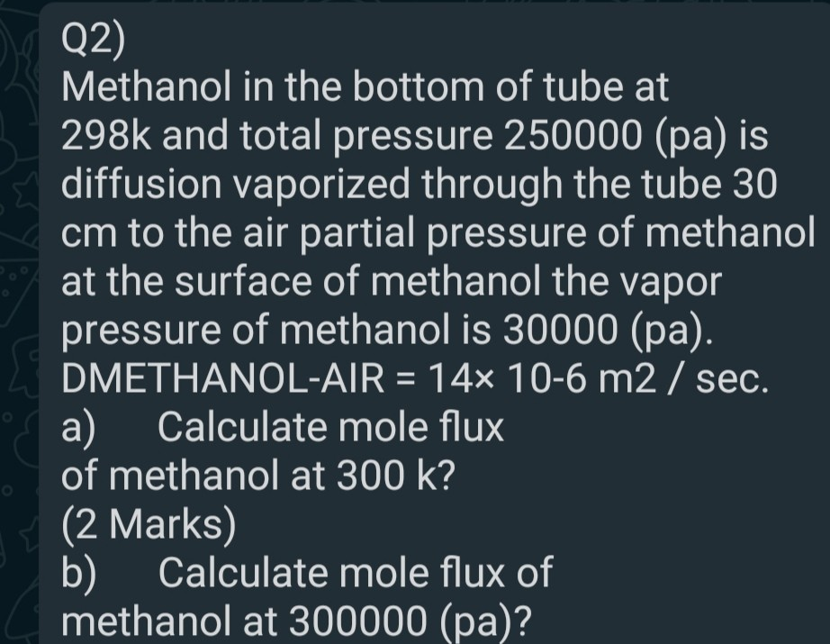 Solved Q2) Methanol in the bottom of tube at 298k and total | Chegg.com