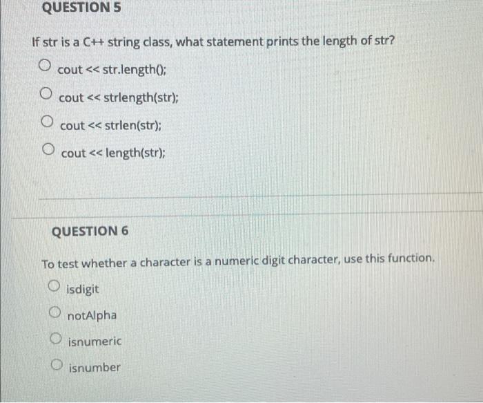 Solved QUESTION 5 If str is a CH string class, what | Chegg.com
