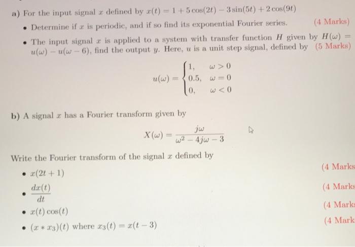 Solved a) For the input signal x defined by | Chegg.com