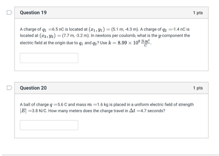 Solved A charge of q1=6.5nC is located at (x1,y1)=(5.1 | Chegg.com