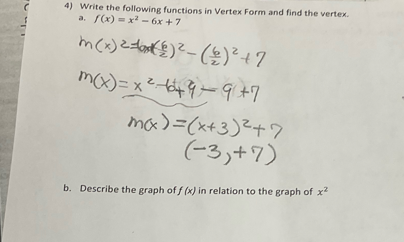 Solved Write The Following Functions In Vertex Form And Find