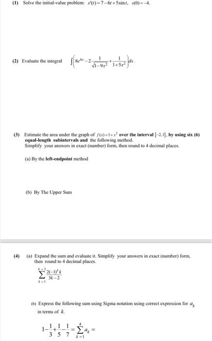 Solved (1) Solve the initial-value problem: | Chegg.com