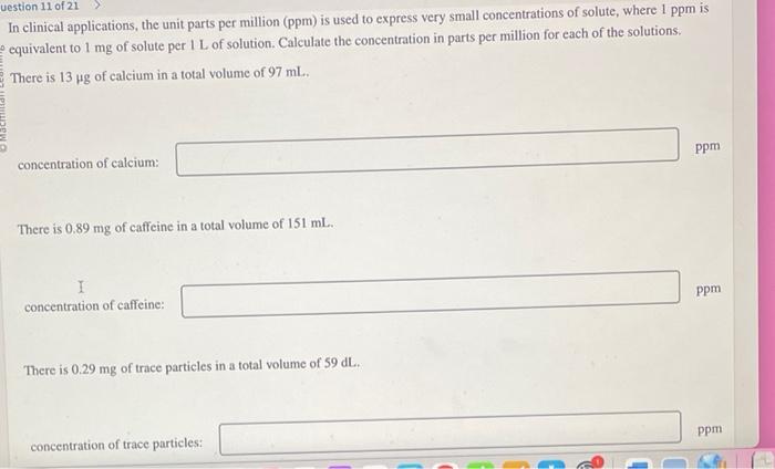 Solved In clinical applications, the unit parts per million | Chegg.com