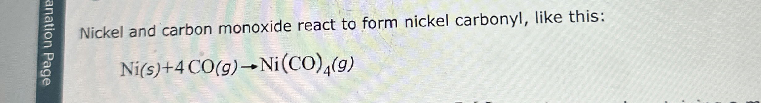 Solved Nickel and carbon monoxide react to form nickel | Chegg.com