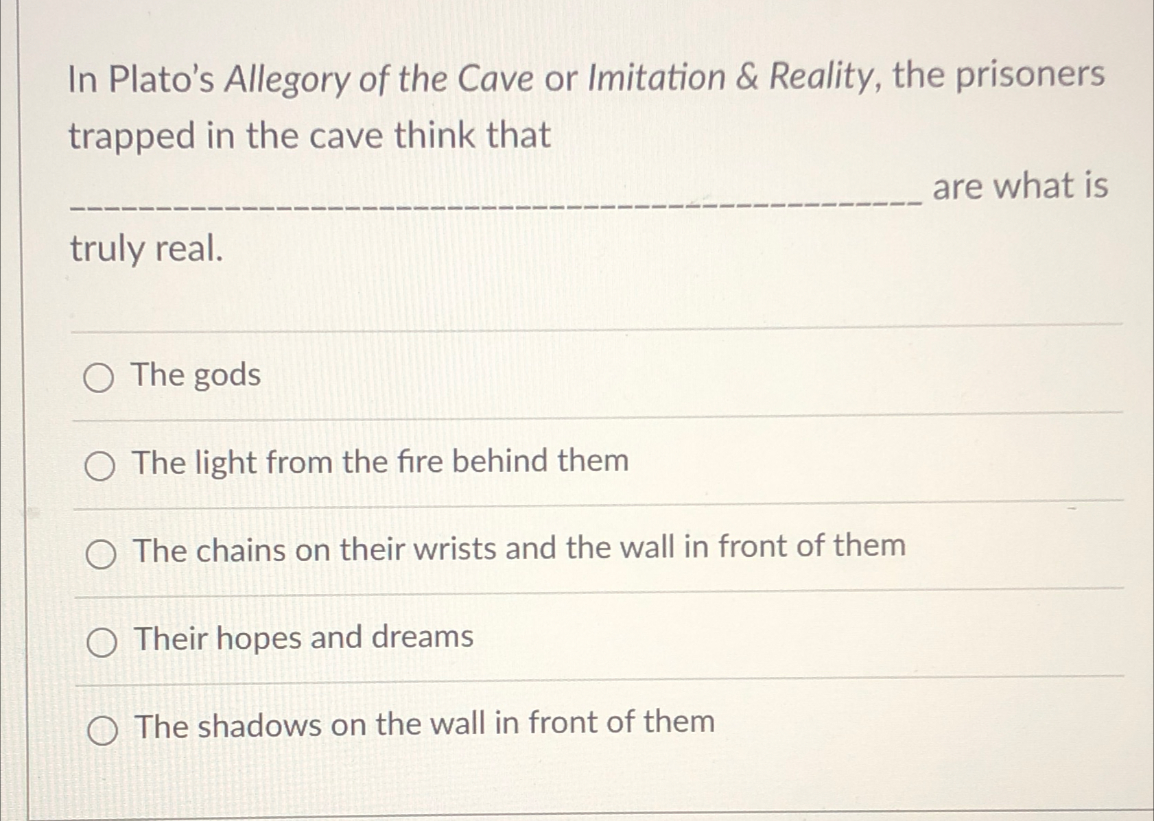 Solved In Plato's Allegory of the Cave or Imitation & | Chegg.com
