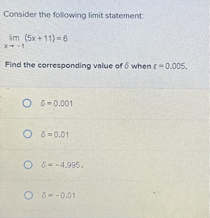 Solved Consider the following limit statement: | Chegg.com
