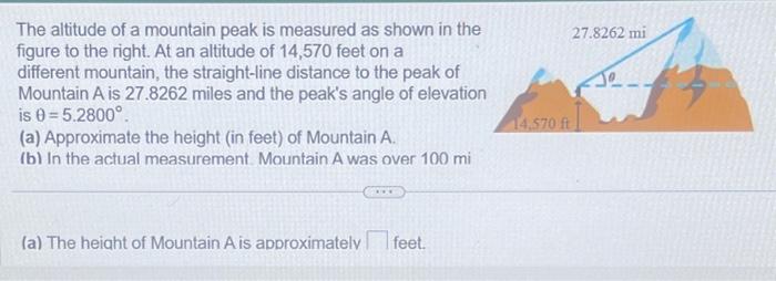 Solved The altitude of a mountain peak is measured as shown | Chegg.com