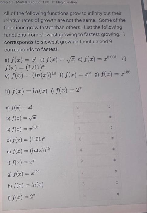 Solved All of the following functions grow to infinity but | Chegg.com