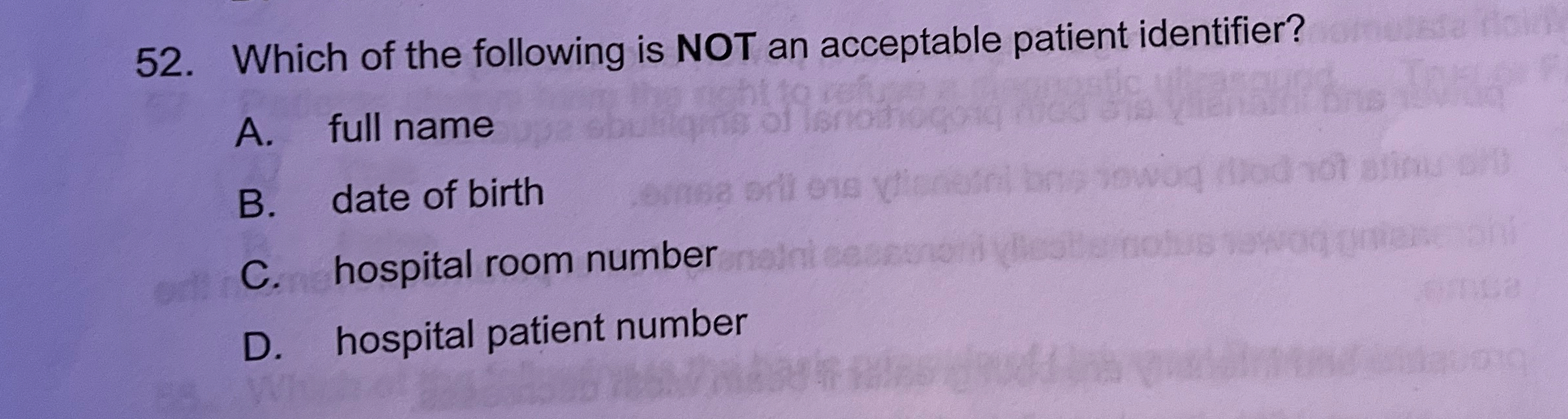 Solved Which of the following is NOT an acceptable patient | Chegg.com