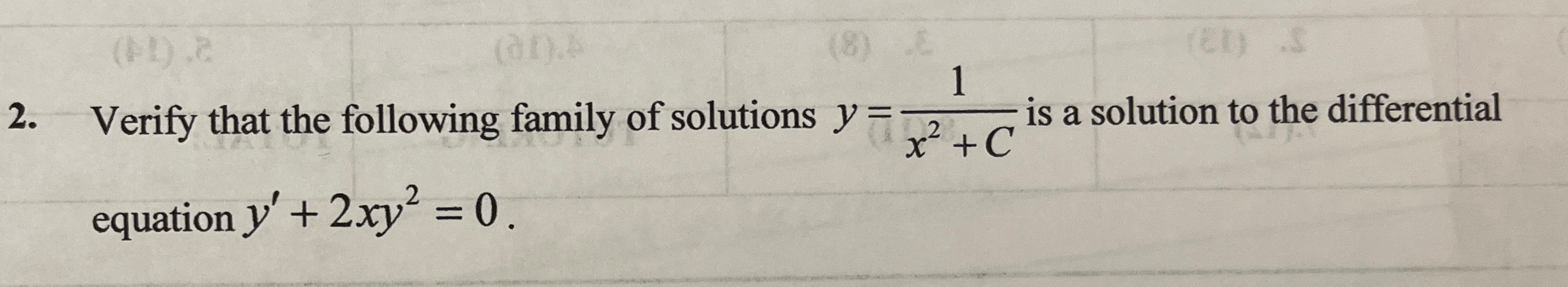 Solved Verify that the following family of solutions y=1x2+C | Chegg.com