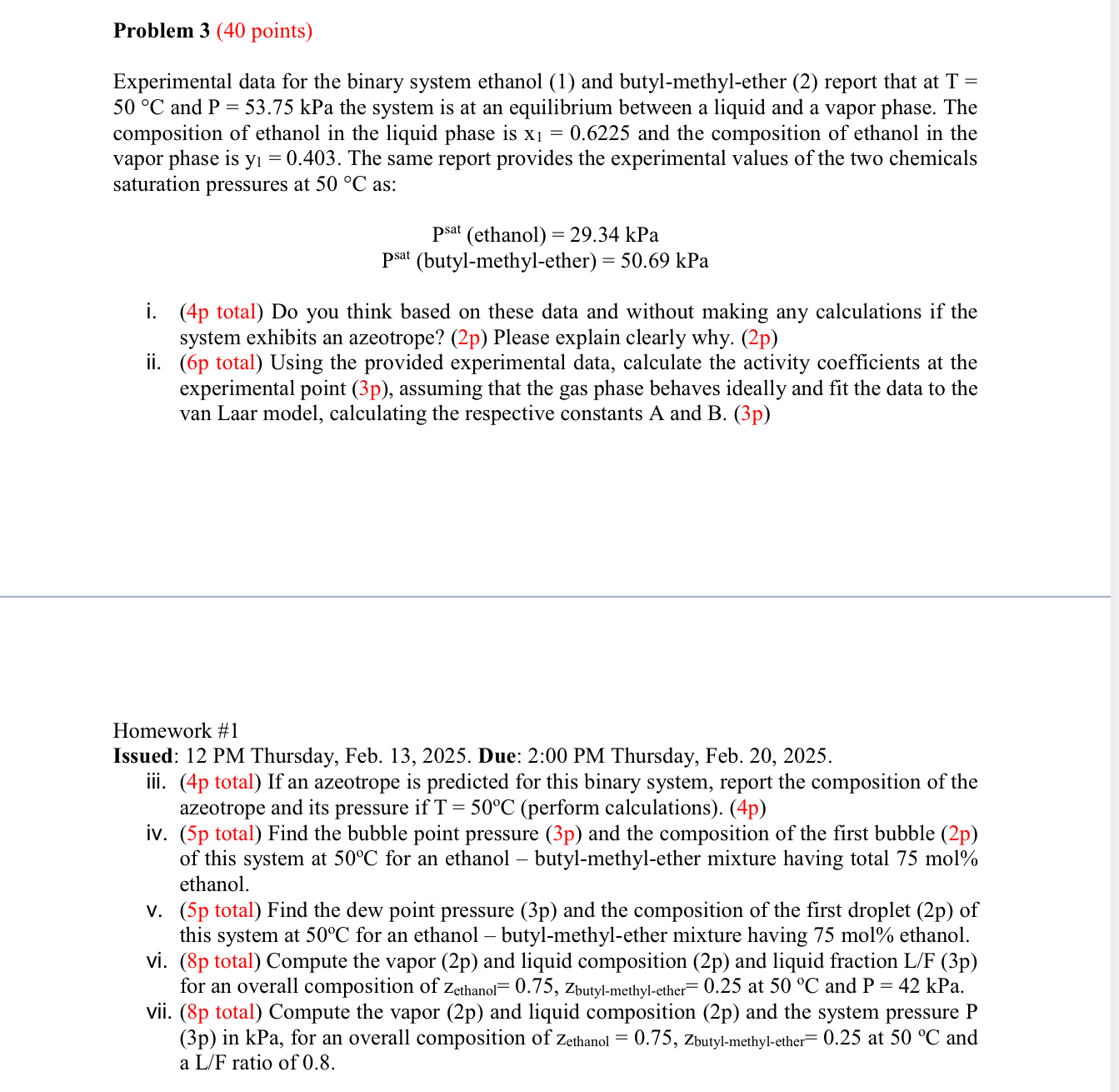 Solved Problem 3 (40 ﻿points)Experimental data for the | Chegg.com