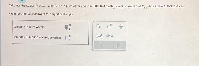 Solved Calculate the solubility at 25∘C of CuBr in pure | Chegg.com