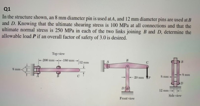 Solved Q1In the structure shown, an 8mm ﻿diameter pin is | Chegg.com