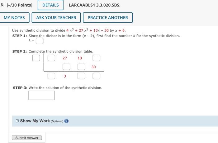 Solved Use synthetic division to divide 4x3+27x2+13x−30 by | Chegg.com